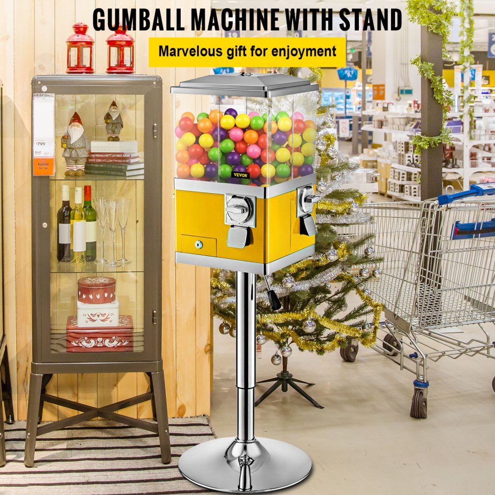 VEVOR Gumball Machine with Stand, Yellow Quarter Candy Dispenser ...