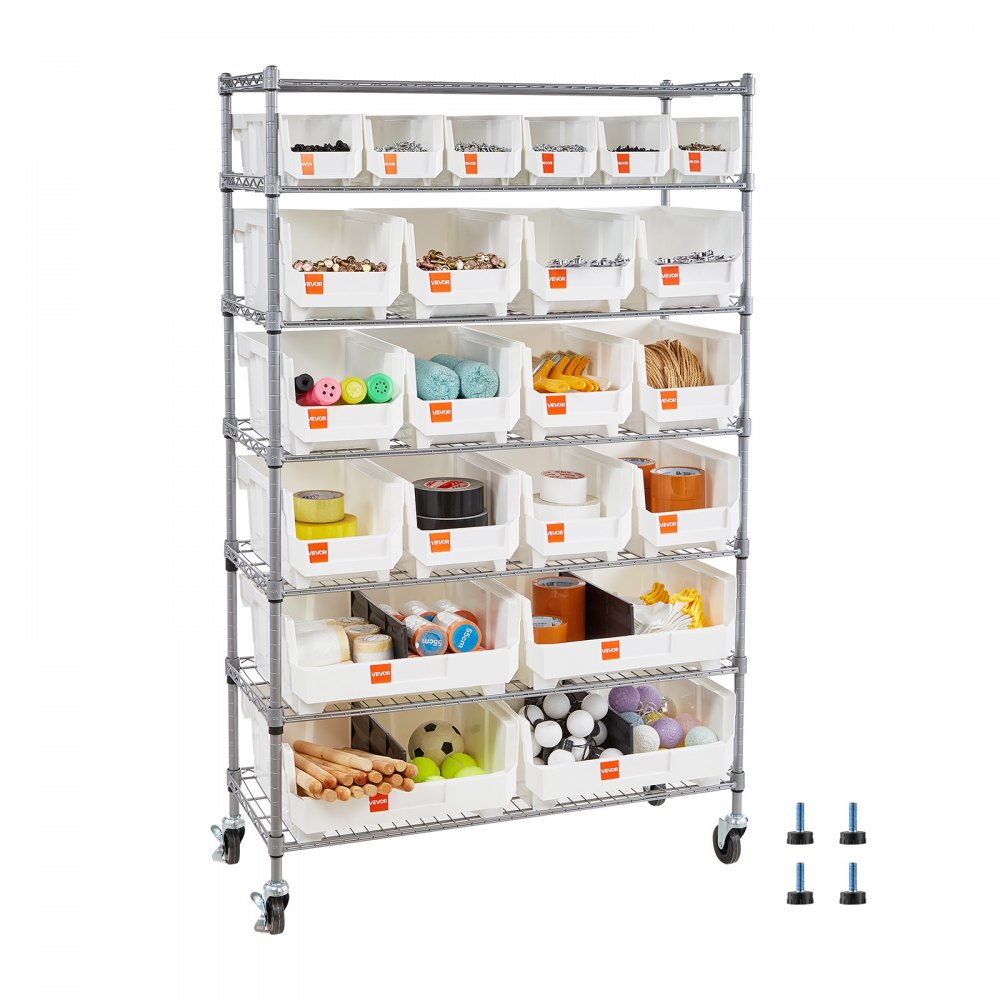 VEVOR 7-Tier Rolling Bin Storage Rack, 22 Organizer Bins, Bin Rack ...