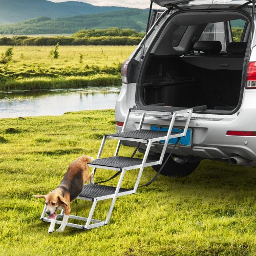VEVOR Dog Stair for Cars 4-step Folding Dog Steps Aluminum Loads up to ...