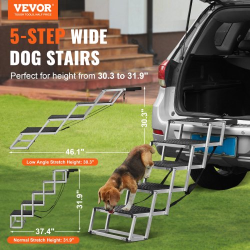 VEVOR Dog Stair for Cars 5-step Folding Dog Steps Aluminum Loads up to ...