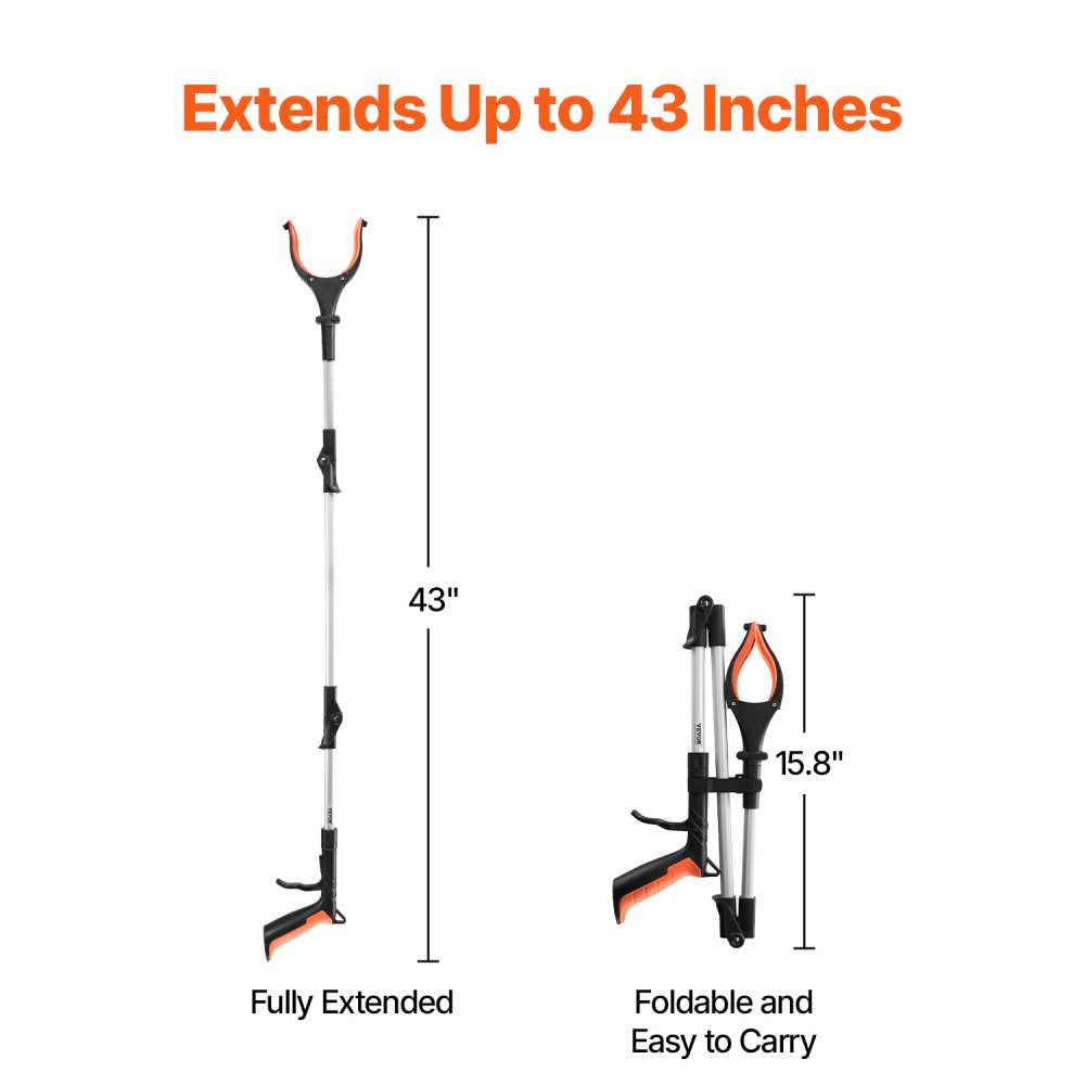 VEVOR Grabber Reacher Tool, 43" Foldable Reacher Grabber Pickup Tool ...