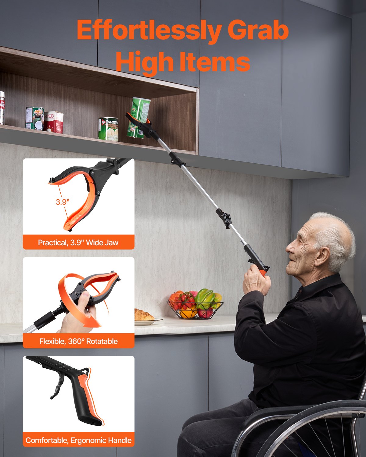 VEVOR Grabber Reacher Tool, 43" Foldable Reacher Grabber Pickup Tool ...