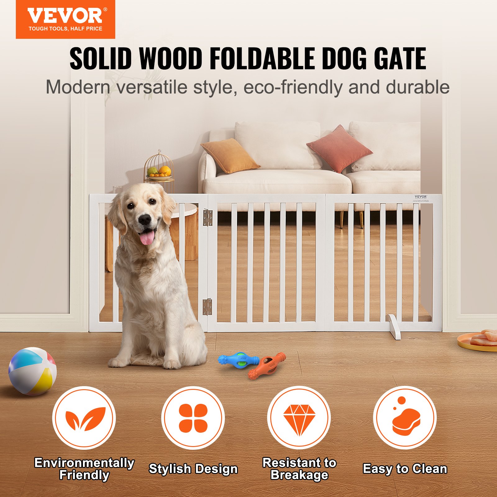 VEVOR Free Standing Dog Gate, 24" H x 60" W Freestanding Pet Gate, 3 ...