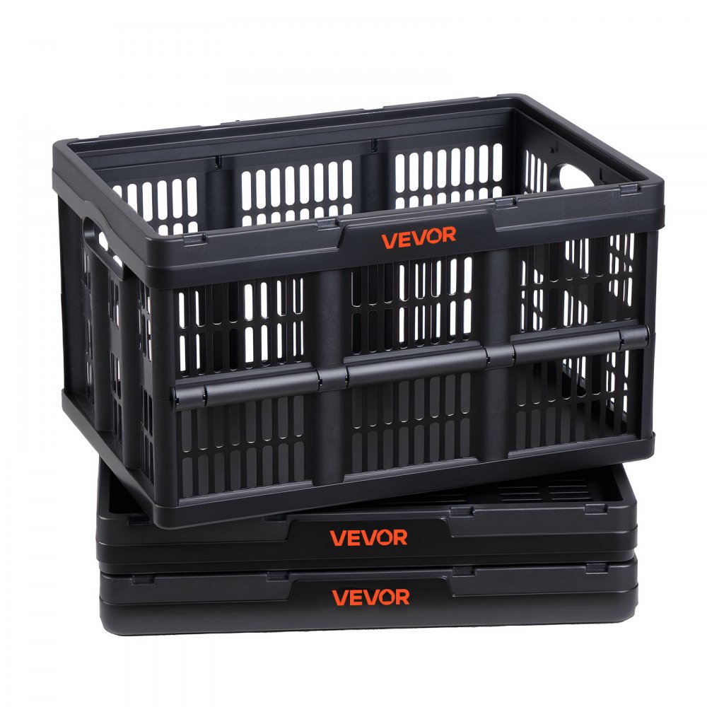 VEVOR Plastic Collapsible Storage Bins, 45L 3 Packs, Stackable Folding ...
