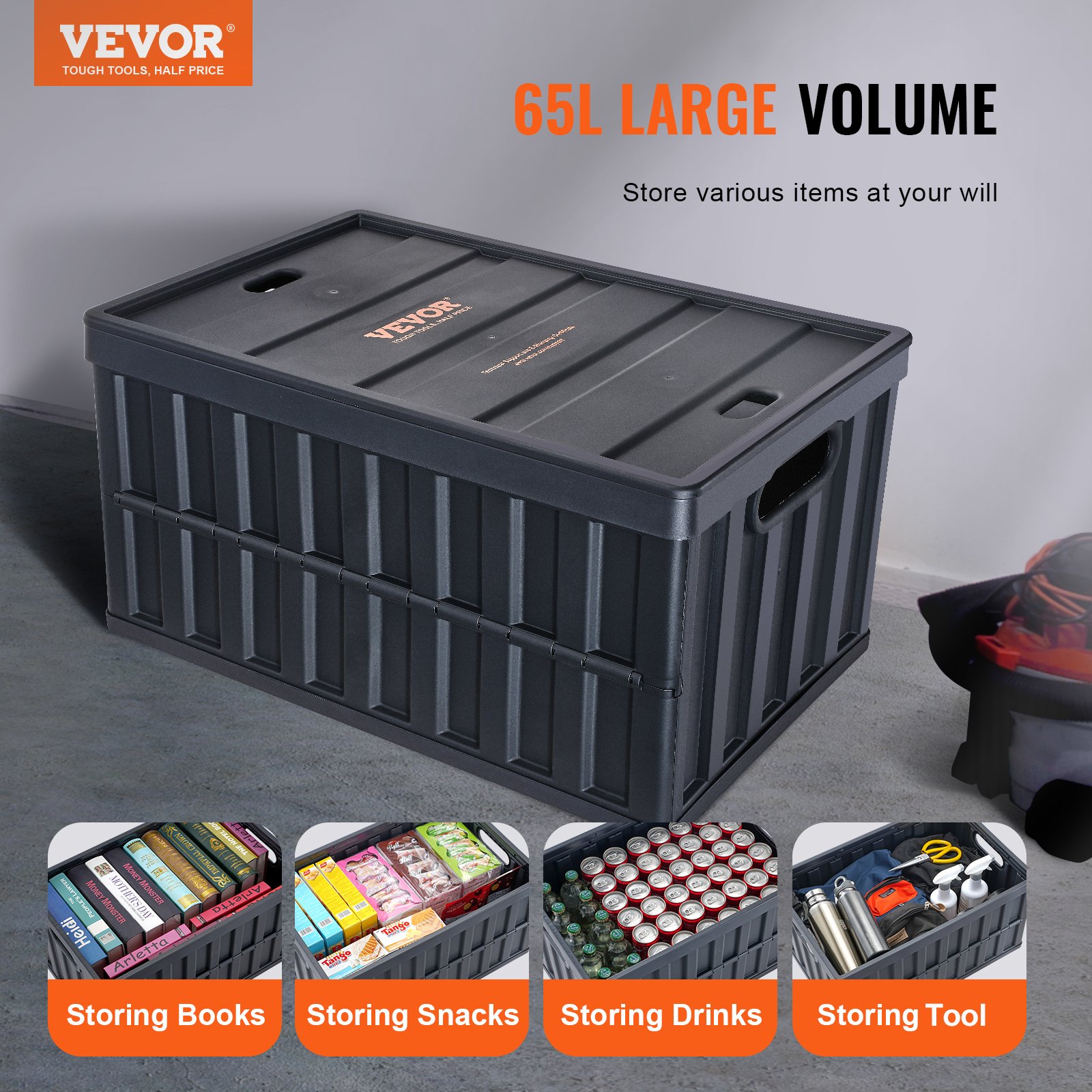 Vevor Collapsible Storage Bins With Lids 65l 3 Packs Folding Plastic