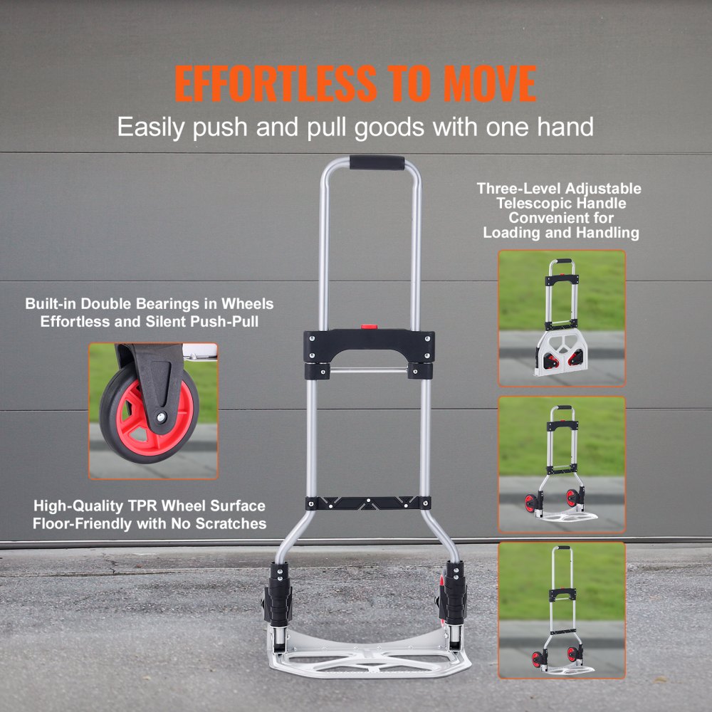VEVOR Folding Hand Truck, 176 lbs Load Capacity, Aluminum Portable Cart ...