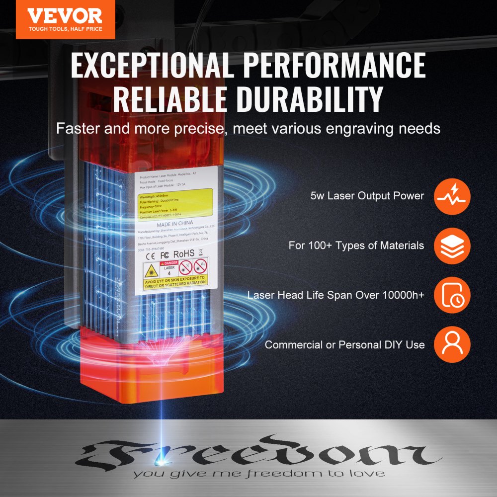 VEVOR Laser Engraver, 5W Output Laser Engraving Machine, 16.1" x 15.7" Large Working Area ...