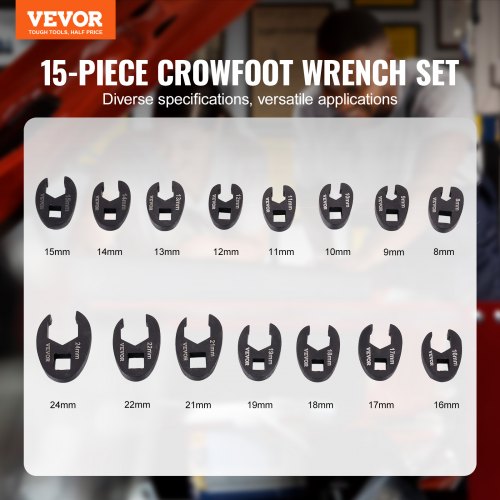 VEVOR Crowfoot Wrench Set, 1/2" and 3/8" Drive 15-Piece Crows Foot ...