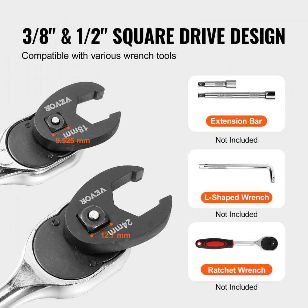 VEVOR Crowfoot Wrench Set, 1/2" and 3/8" Drive 15-Piece Crows Foot ...