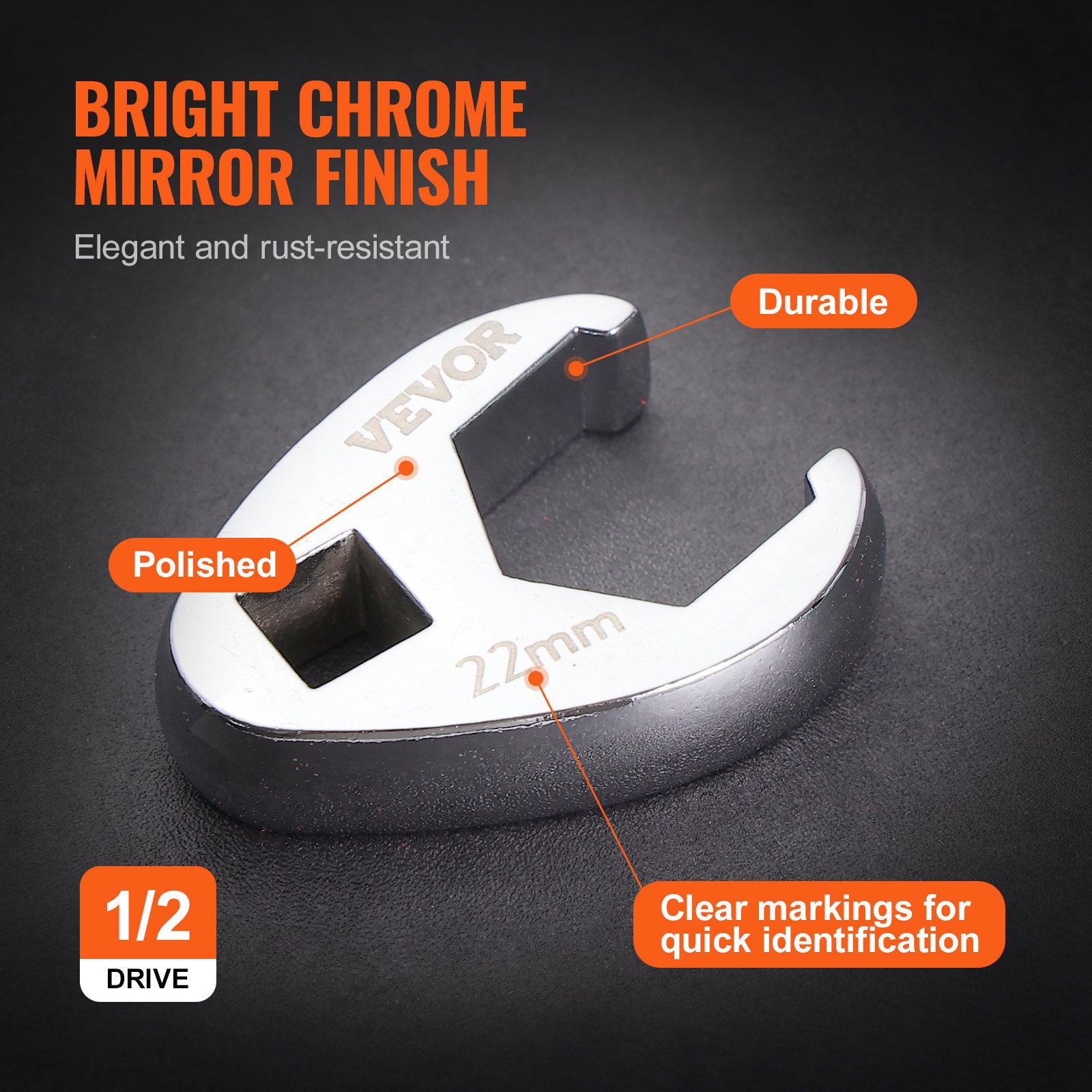 VEVOR 3/8" Drive Crowfoot Wrench Set with 2 Extension Bars, 24-Piece ...