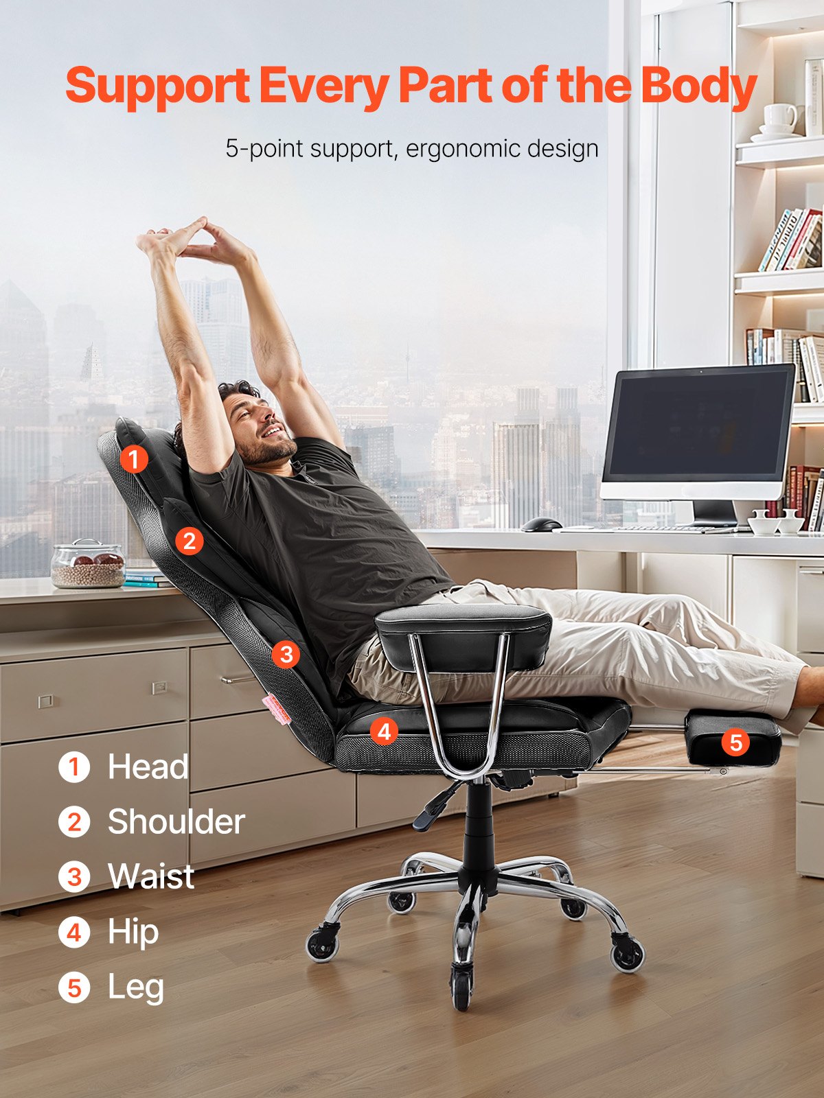VEVOR Executive Office Chair with Footrest, 400lb Capacity Office Chair ...