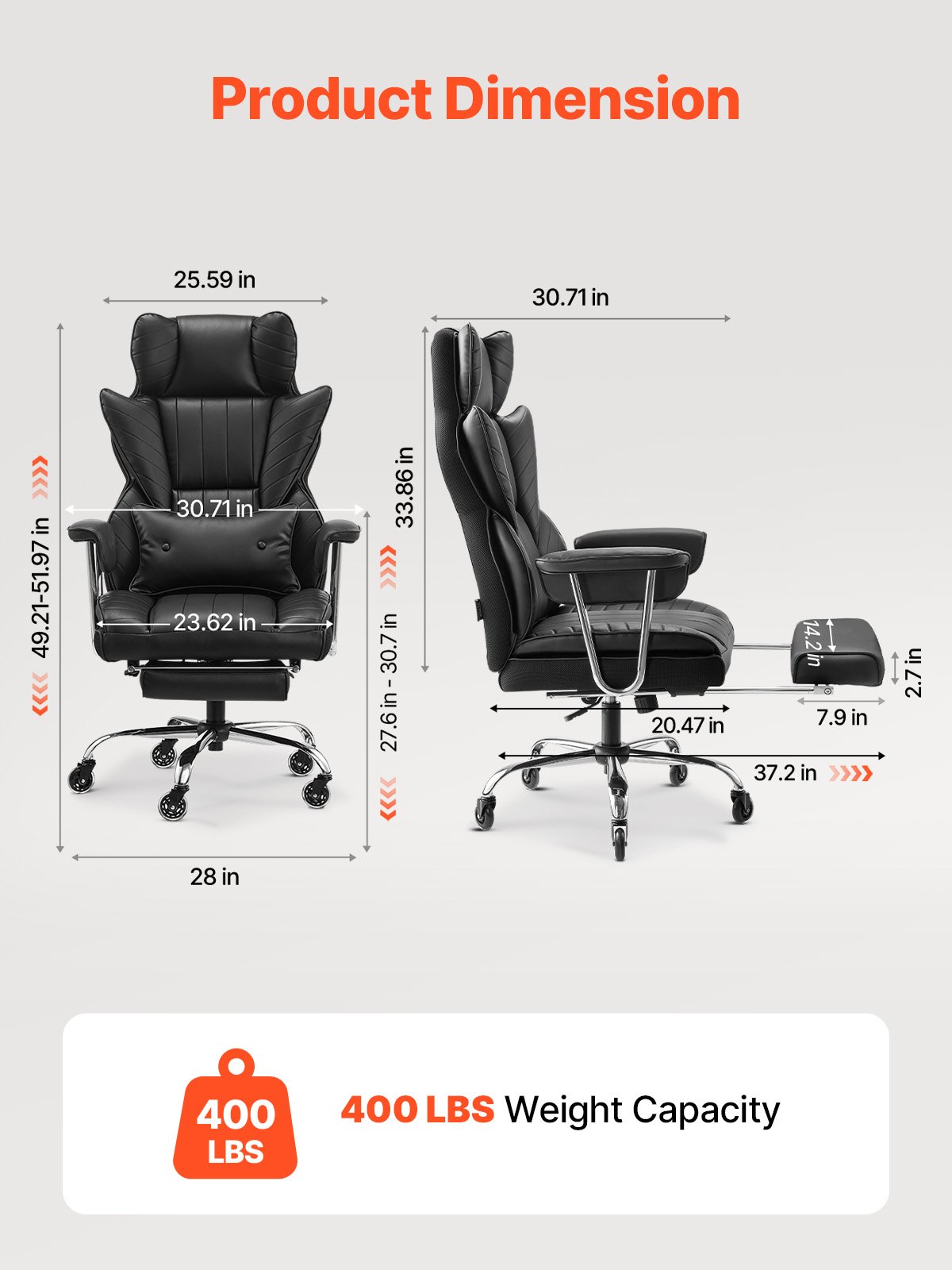 VEVOR Executive Office Chair with Footrest, 400lb Capacity Office Chair ...