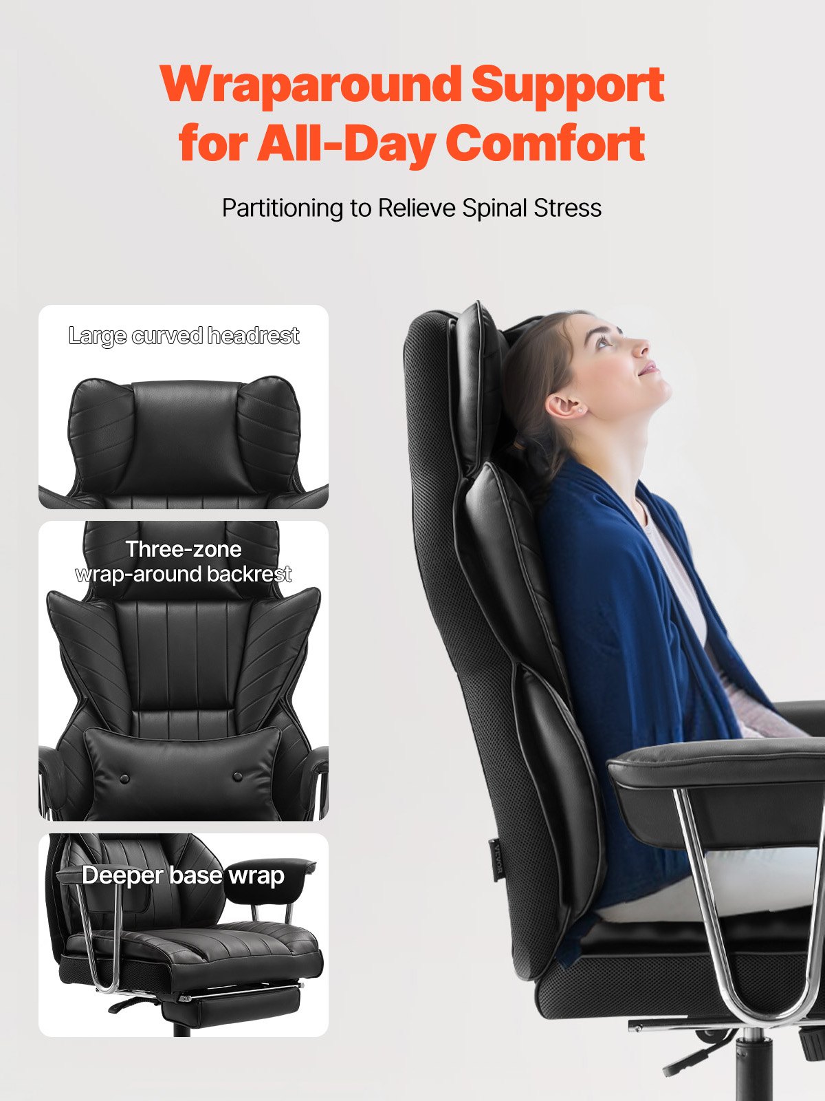 VEVOR Executive Office Chair with Footrest, 400lb Capacity Office Chair ...