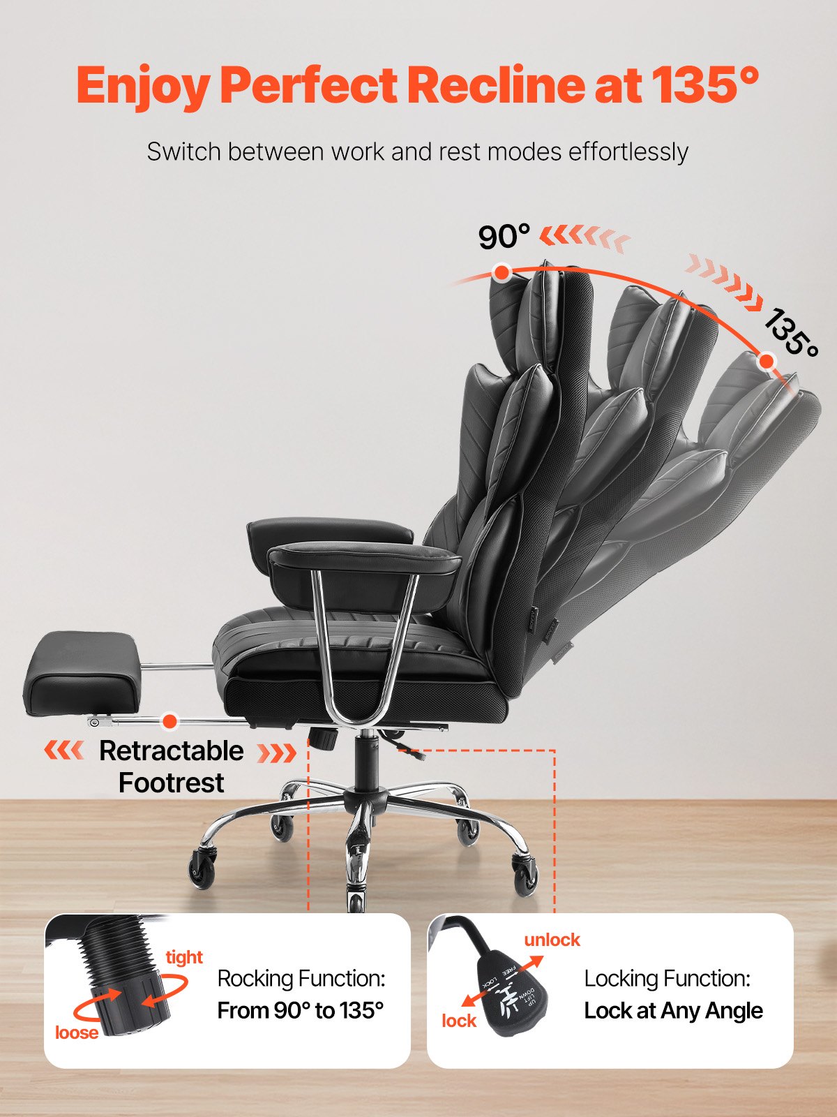 VEVOR Executive Office Chair with Footrest, 400lb Capacity Office Chair ...