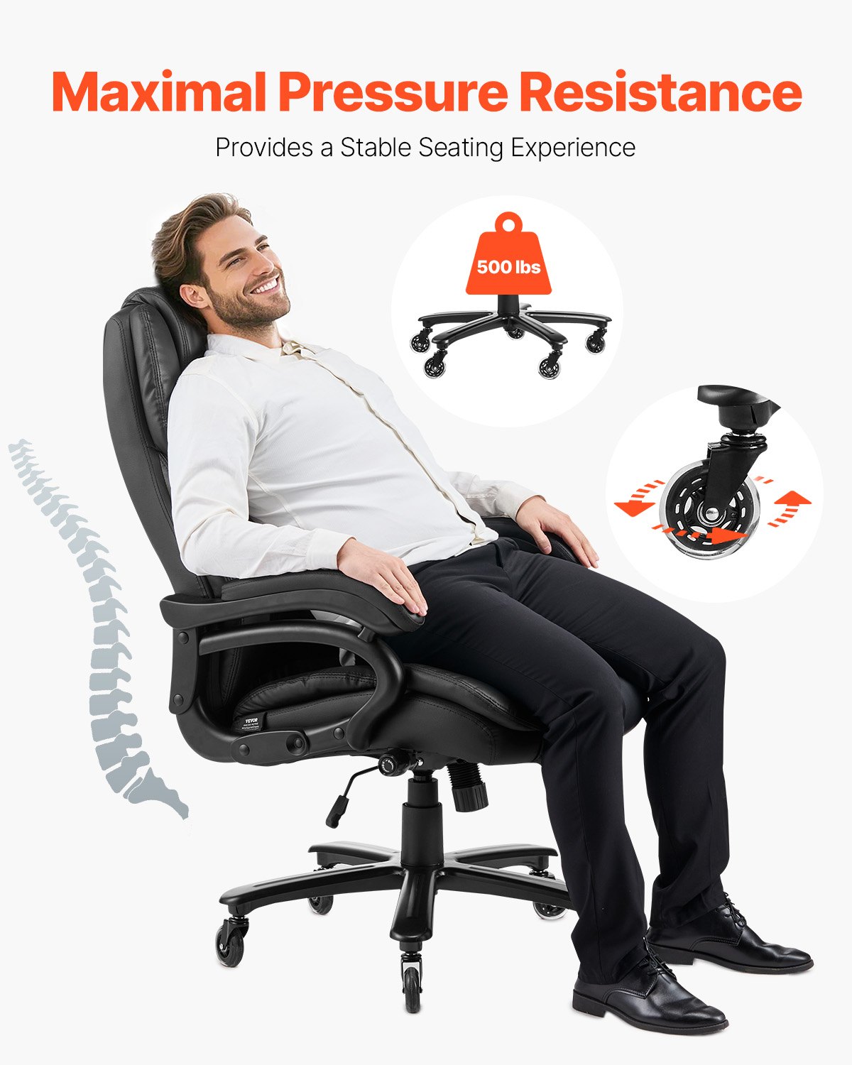VEVOR Executive Office Chair, 500lbs Capacity with Adjustable Lumbar ...