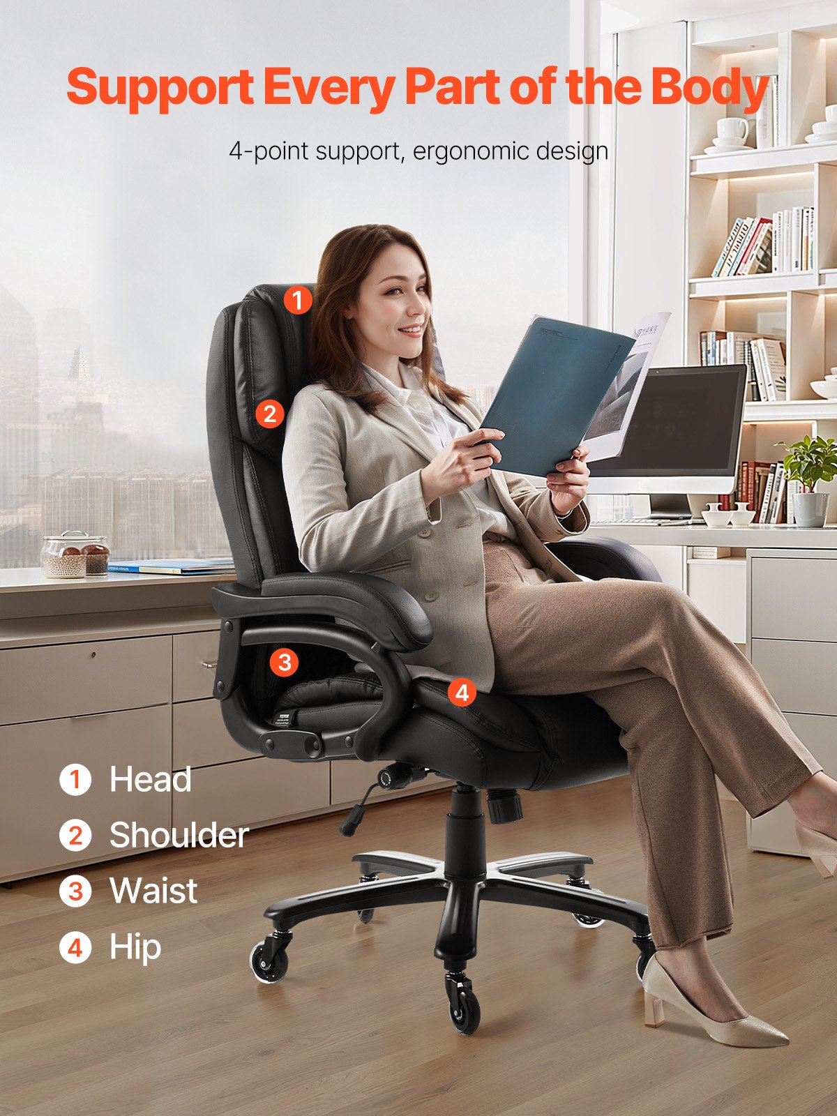 VEVOR Ergonomic Desk Chair: 500lb Capacity with Knob-Control