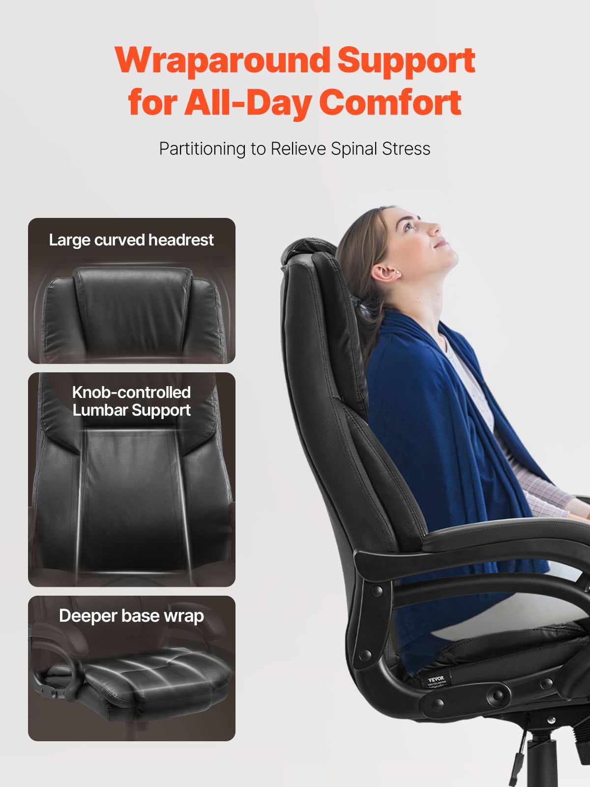VEVOR Ergonomic Desk Chair: 500lb Capacity with Knob-Control