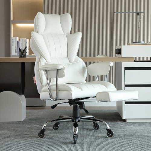 VEVOR Reclining Office Chair with Footrest, Heavy Duty PU Leather Wide ...