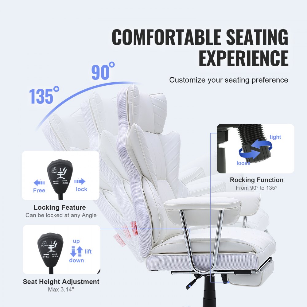 VEVOR Reclining Office Chair with Footrest, Heavy Duty PU Leather Wide ...