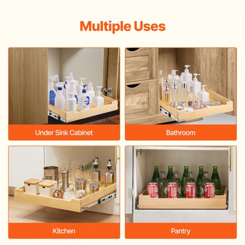 Pull Out Cabinet Organizer Soft Close Slide Out Shelf Wood Drawer 20"W ...