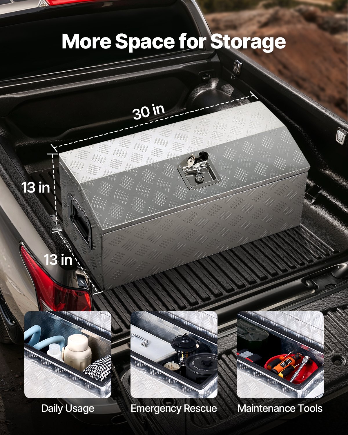 VEVOR Heavy Duty Aluminum Truck Bed Tool Box, Stripes Plated Tool Box ...