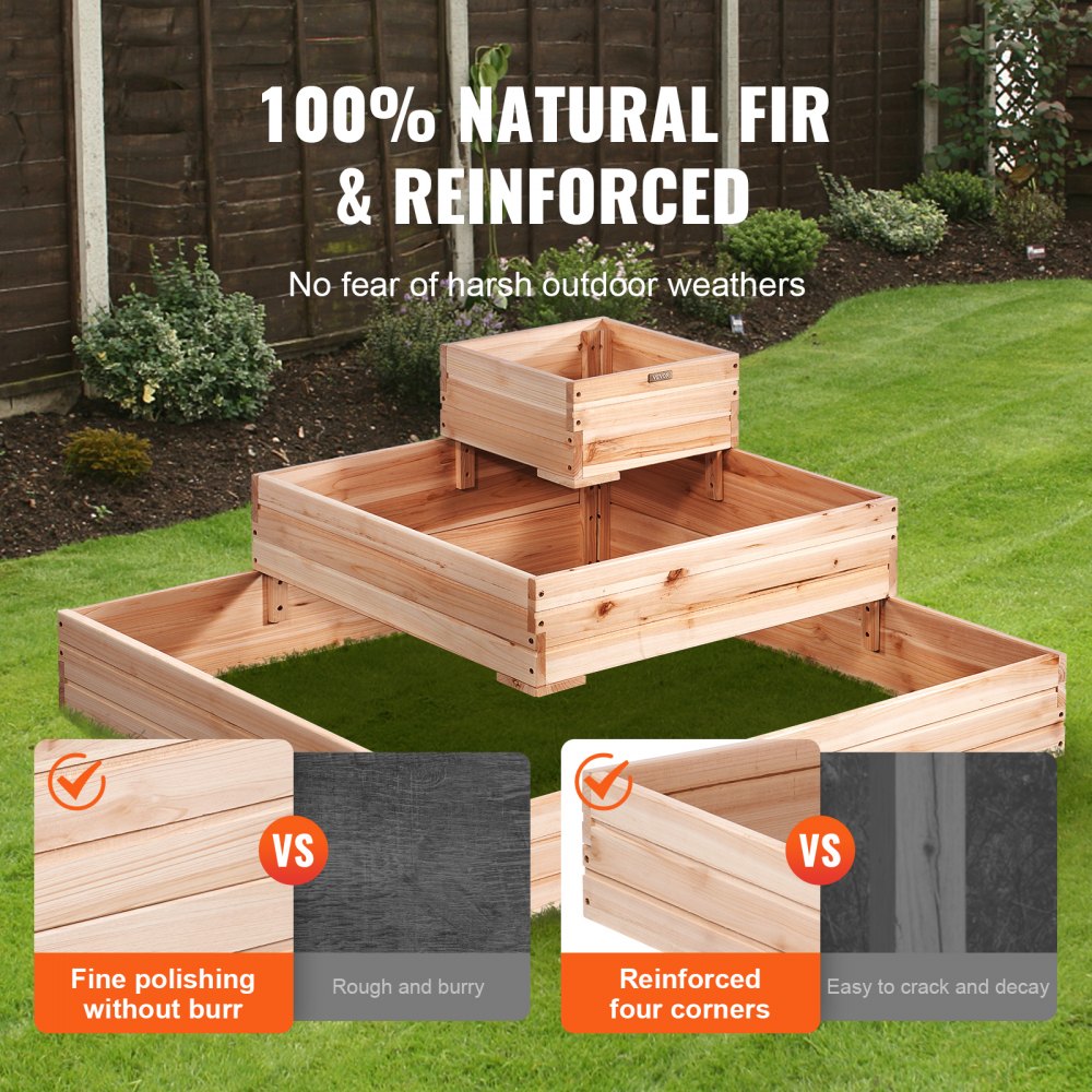 VEVOR Raised Garden Bed, 3.7 x 3.7 x 1.7 ft Wooden Planter Box, Outdoor ...