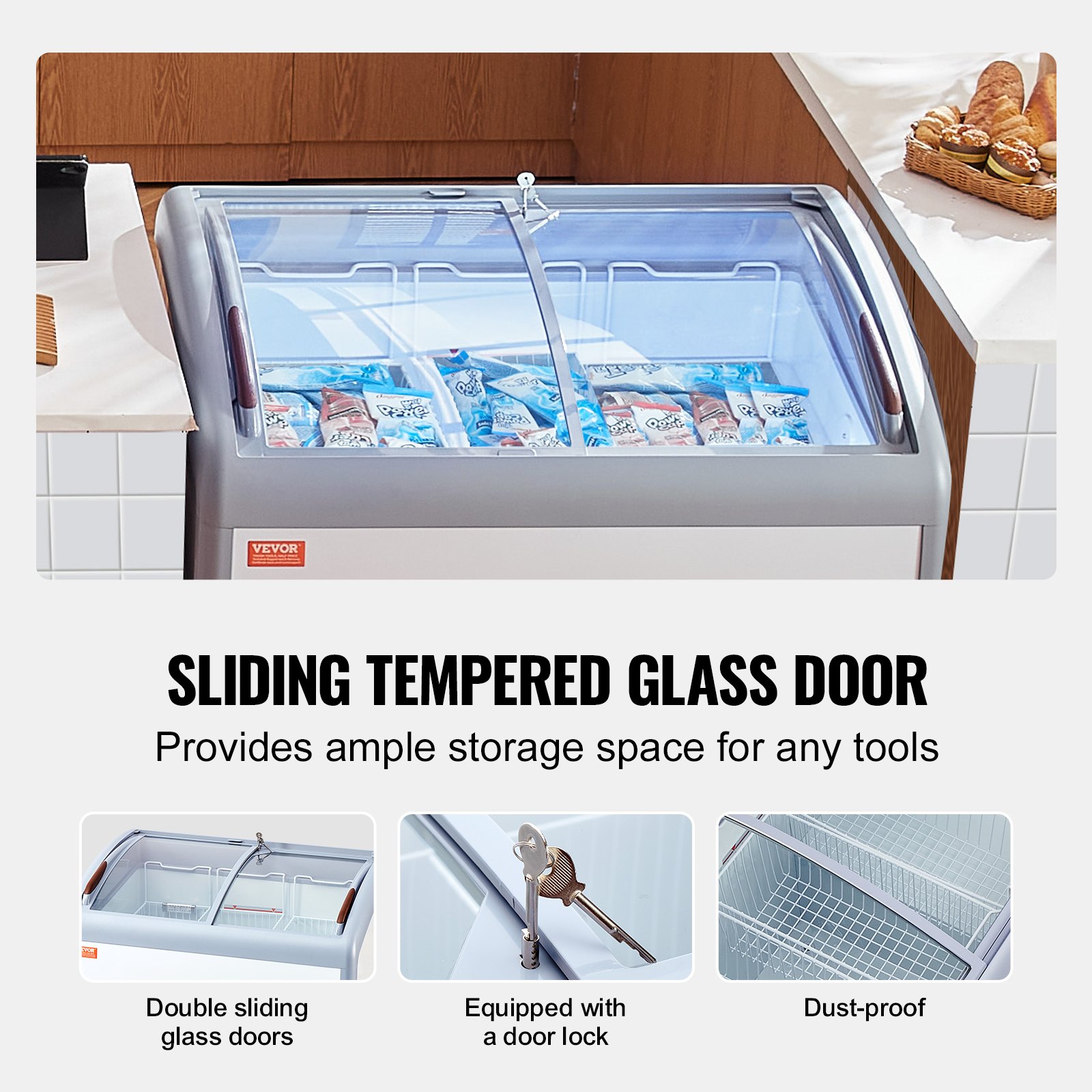 VEVOR Commercial Ice Cream Display Case, 9.3 Cu.ft Chest Freezer ...