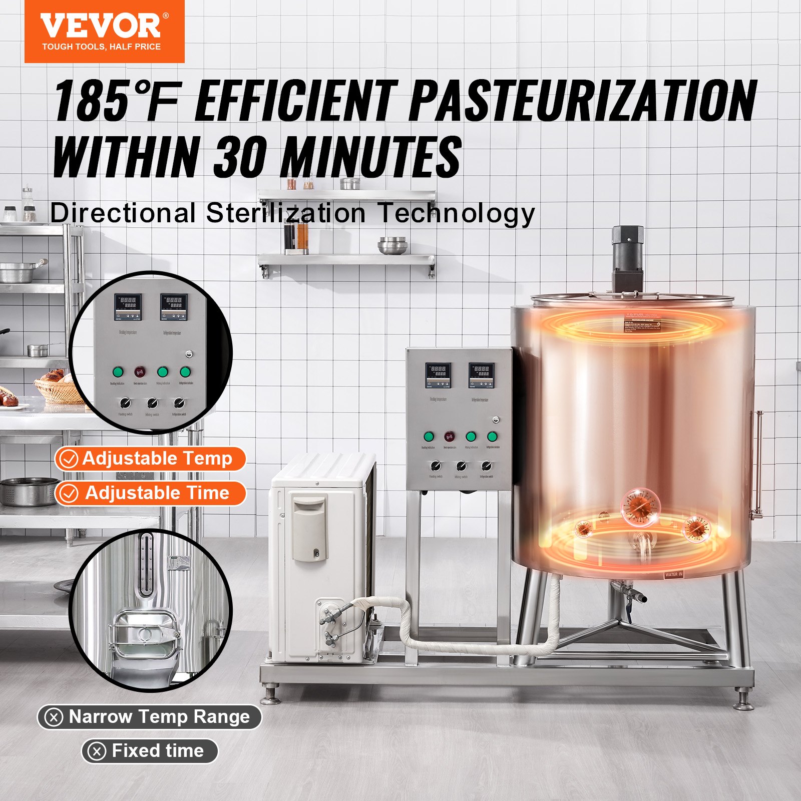 Commercial Milk Pasteurization Machine 150L Pasteurizer for Milk Sterilization | VEVOR US