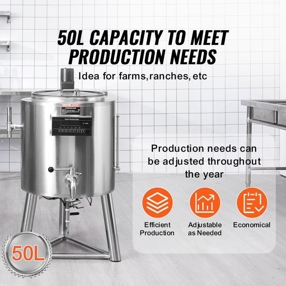 Commercial Milk Pasteurization Machine 50L Pasteurizer for Milk Sterilization | VEVOR US