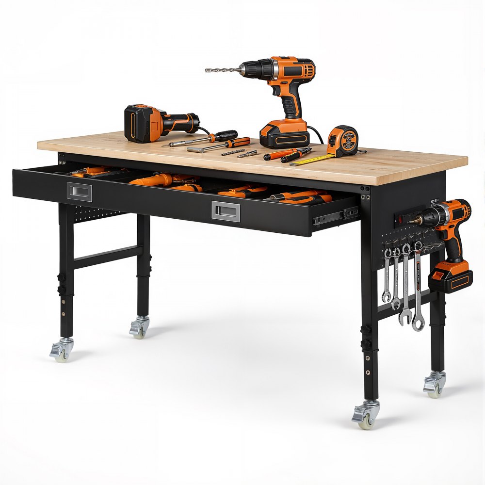 VEVOR 60-inch Adjustable Workbench, 1500 lbs Load Capacity, Garage ...