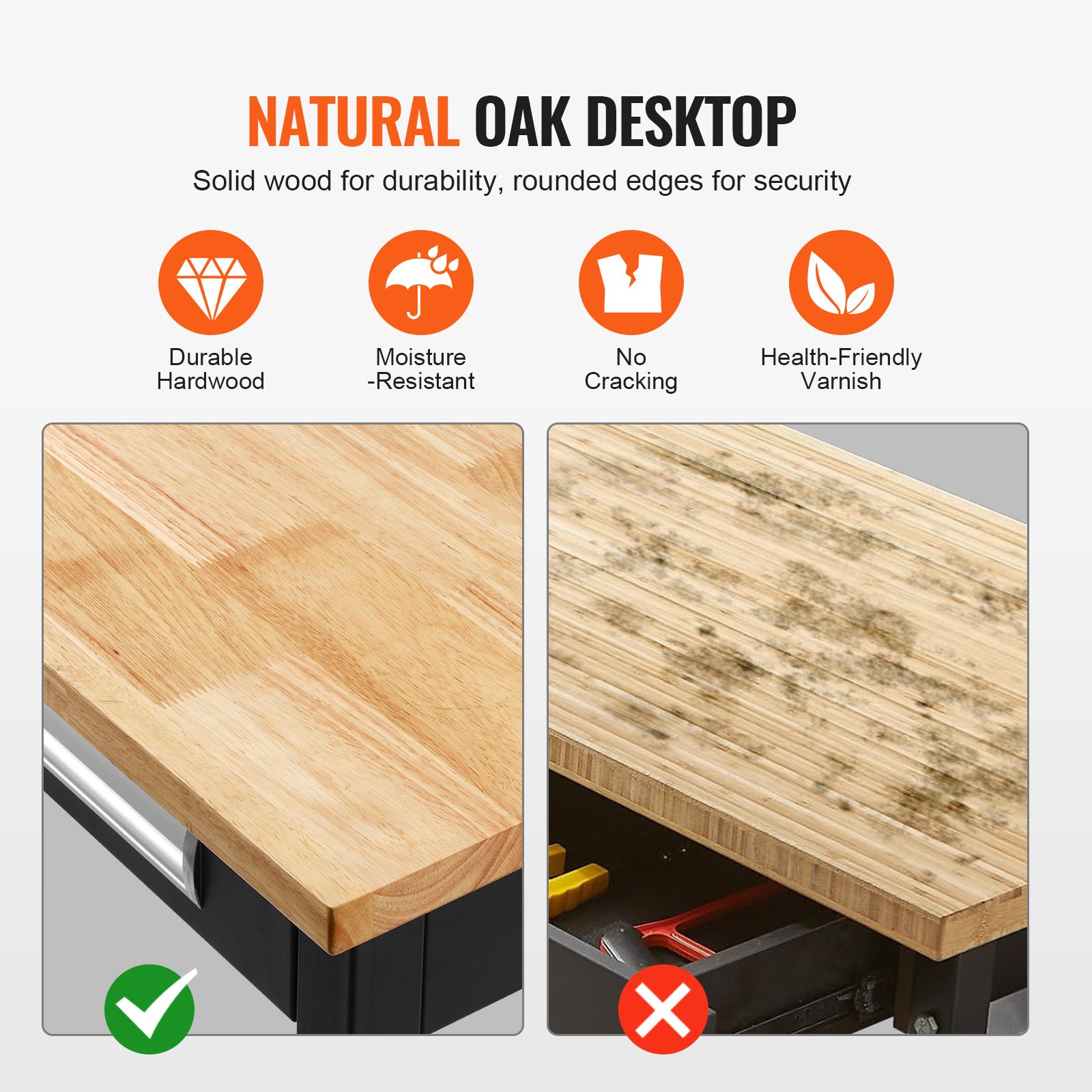 VEVOR 48" Workbench on Wheels Wood Top Work Table with Drawer Organizer ...