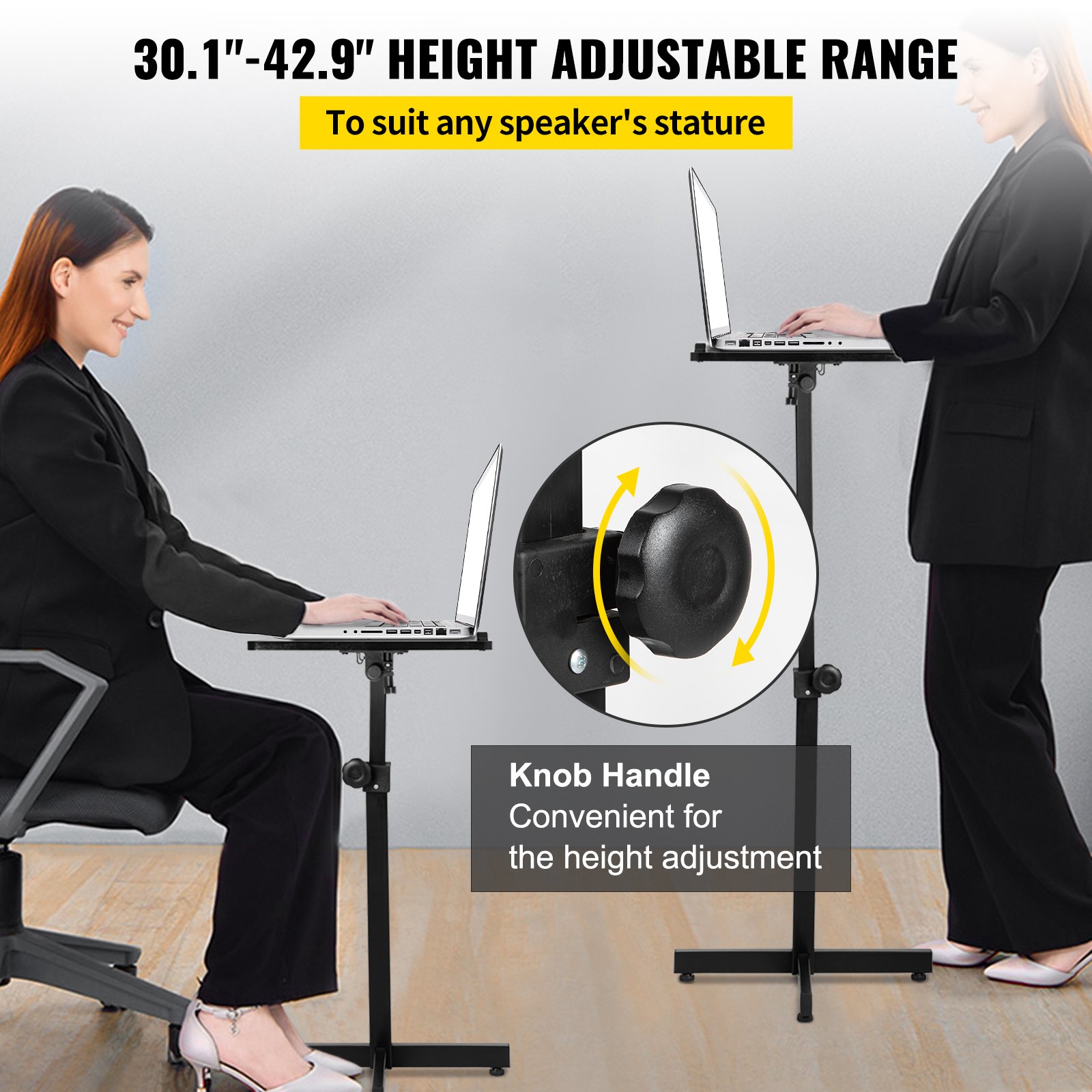 VEVOR Lectern Podium Stand, Height Adjustable Laptop Table, Portable ...