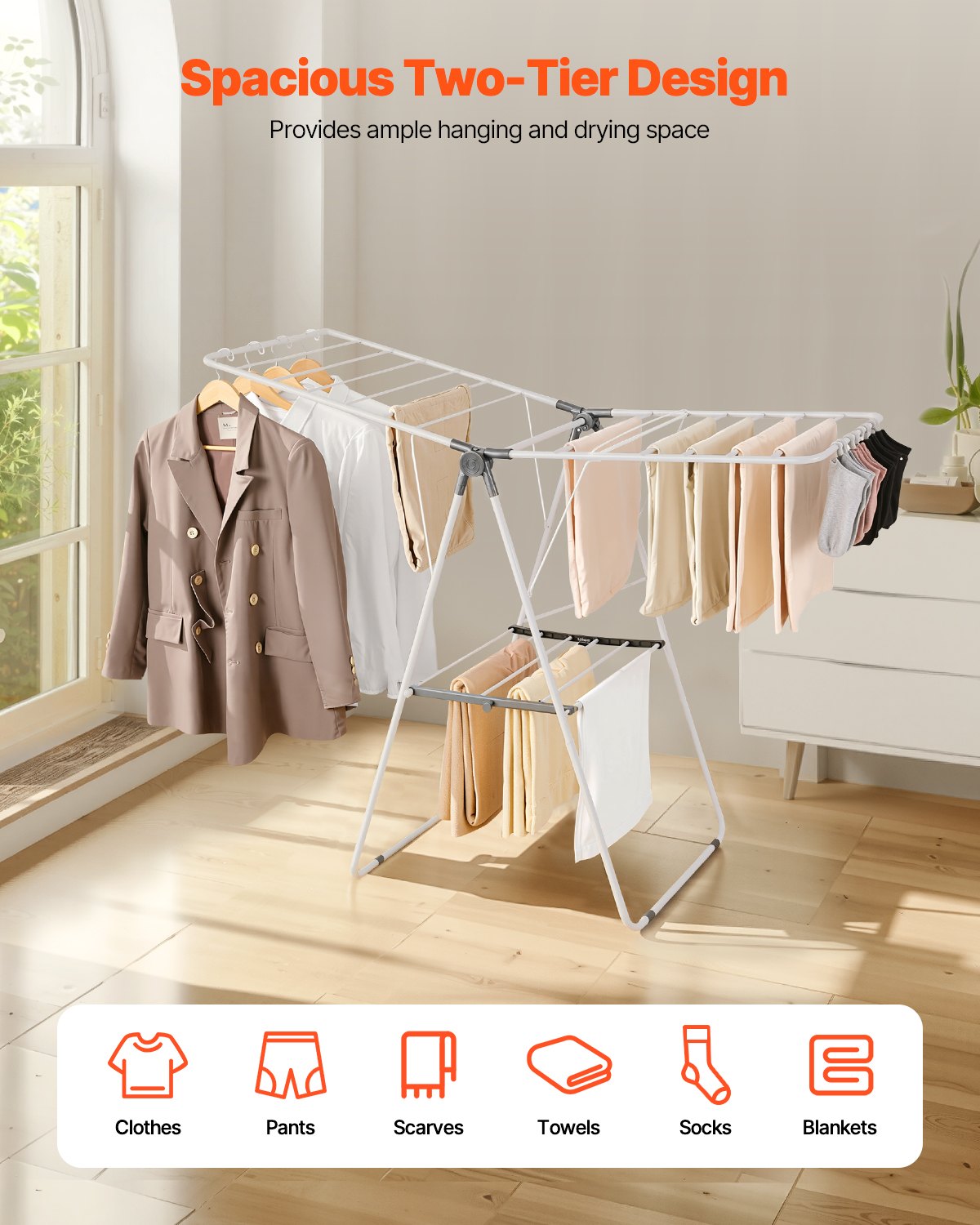 VEVOR Metal Clothing Drying Rack – 2-Tier, 44.5" Height