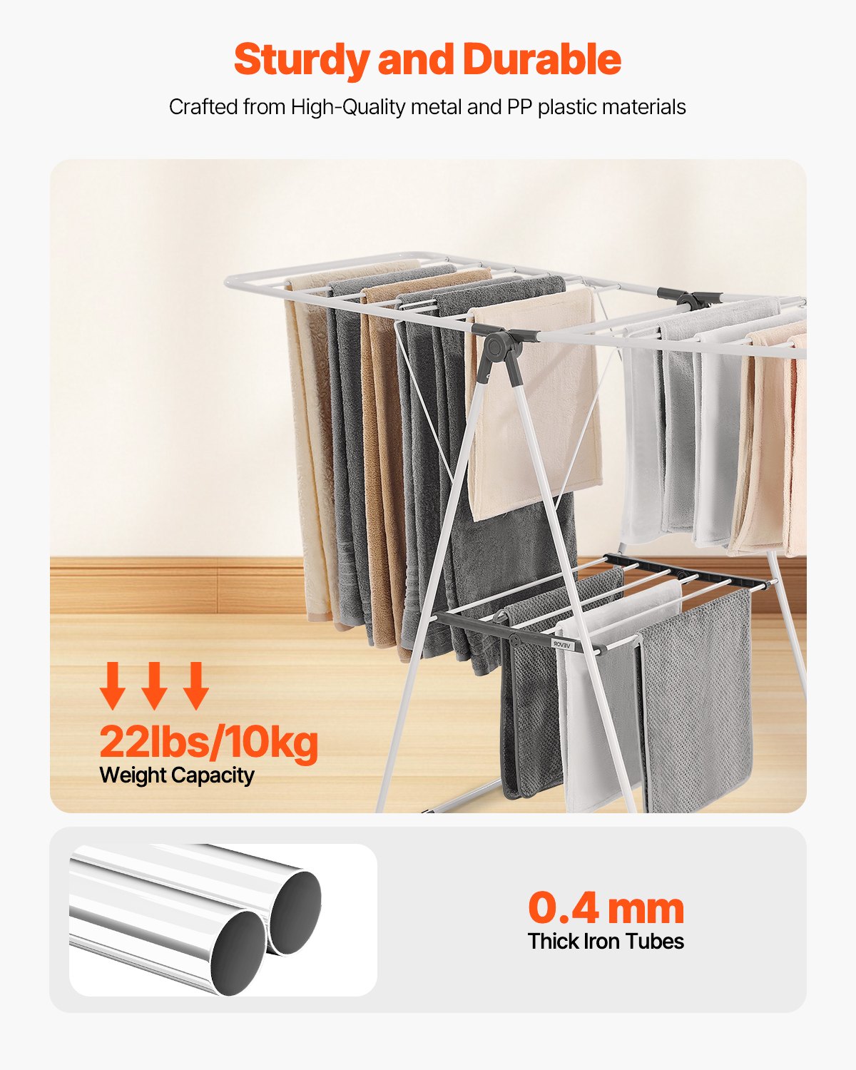 VEVOR Metal Clothing Drying Rack – 2-Tier, 44.5" Height