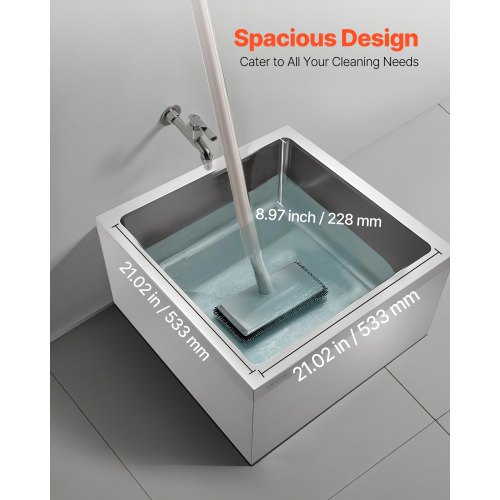 VEVOR Stainless Steel Floor Mop Sink 24 x 24 x 13 in with Wall-Mounted ...