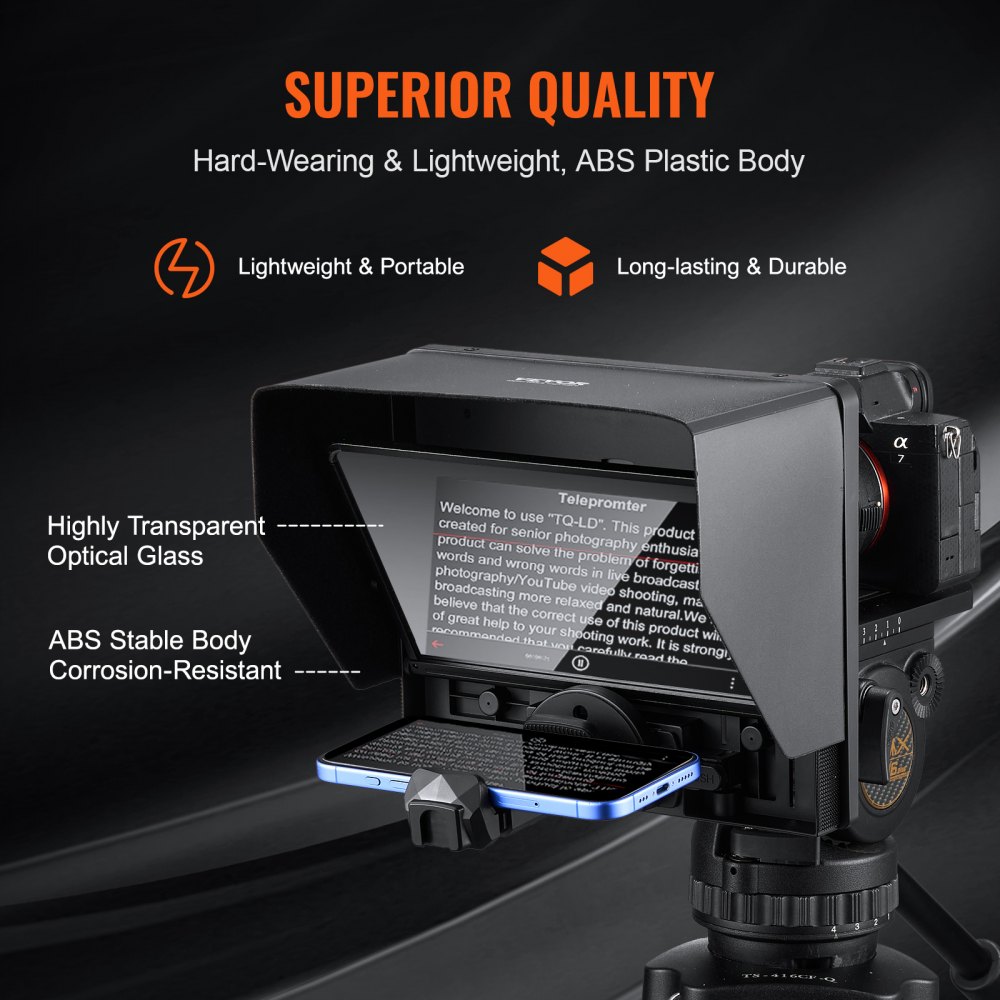 VEVOR Teleprompter, 10" Aluminum Alloy, Desktop Prompter with ...
