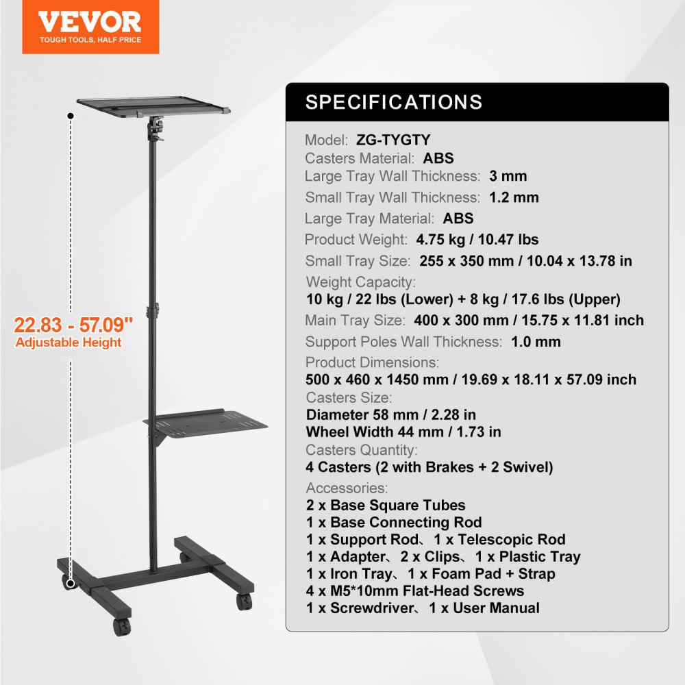 VEVOR Projector Stand with Wheels, Projector Floor Stand Adjustable ...