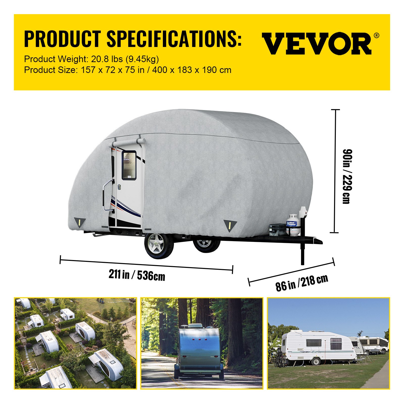 VEVOR Teardrop Trailer Cover, Fit for 16' - 18' Trailers, Upgraded Non ...