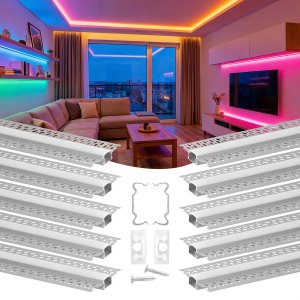 VEVOR Plaster-in LED Aluminum Channel, 10-Pack 6.6 ft/2M, Trimless ...