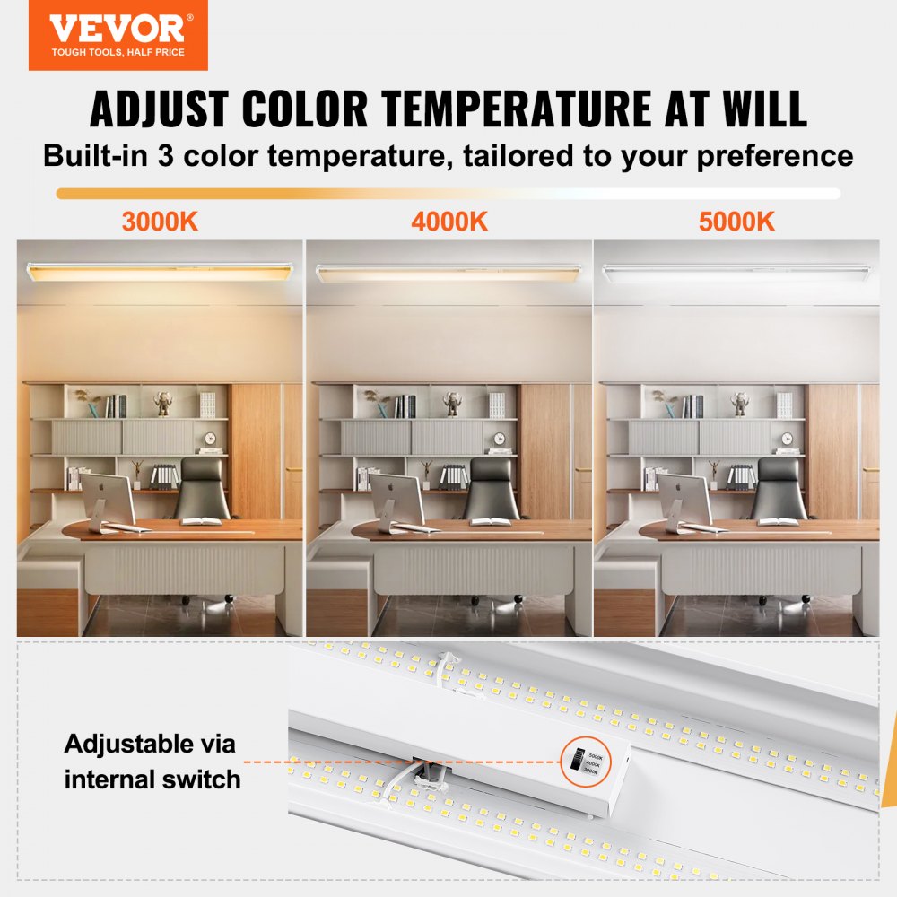 VEVOR 4FT LED Wraparound Light, 50W, 5500LM Flush Mount LED Shop Light ...