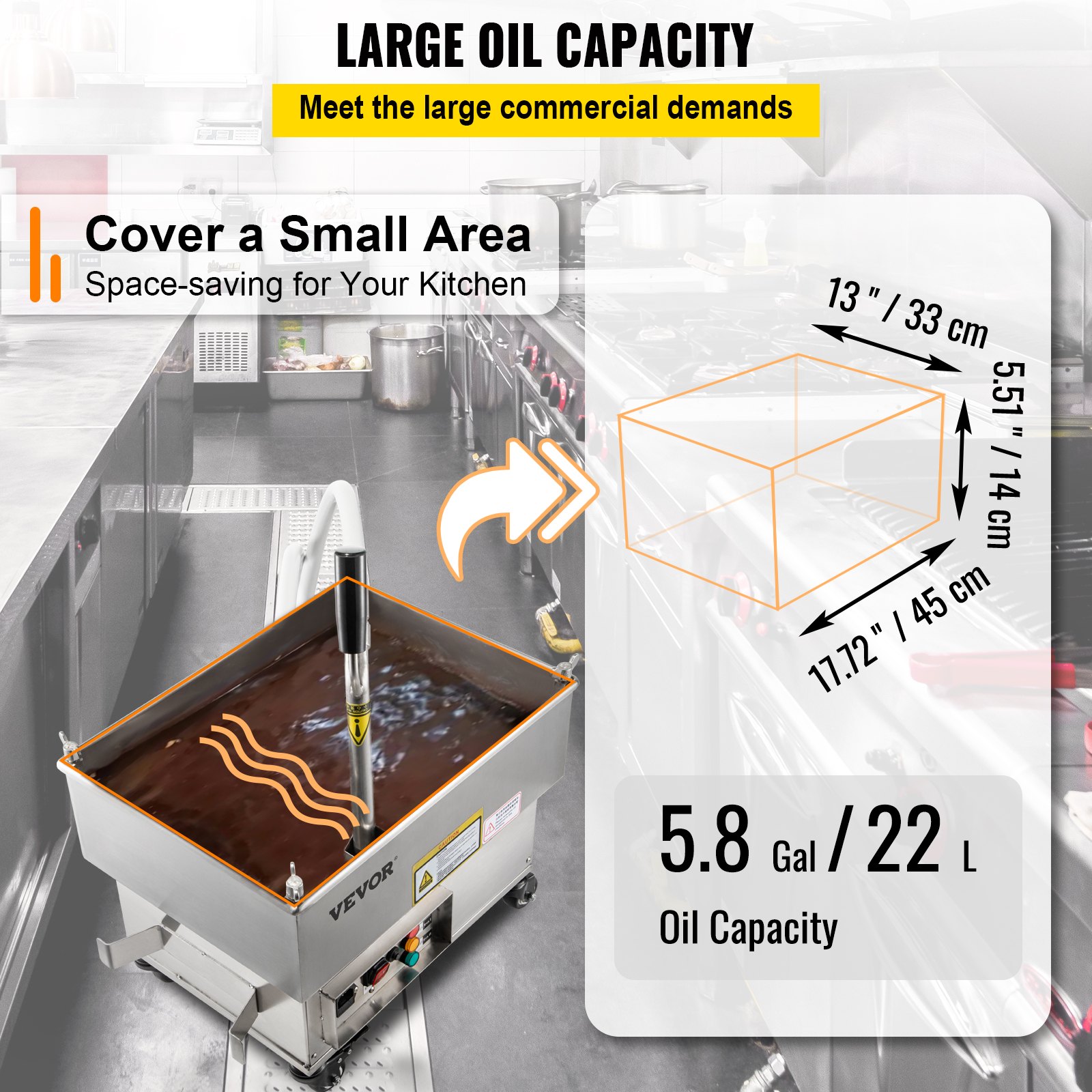 VEVOR Mobile Fryer Filter, 44 LBS/22 L/5.8 Gal Capacity, 300W Oil ...