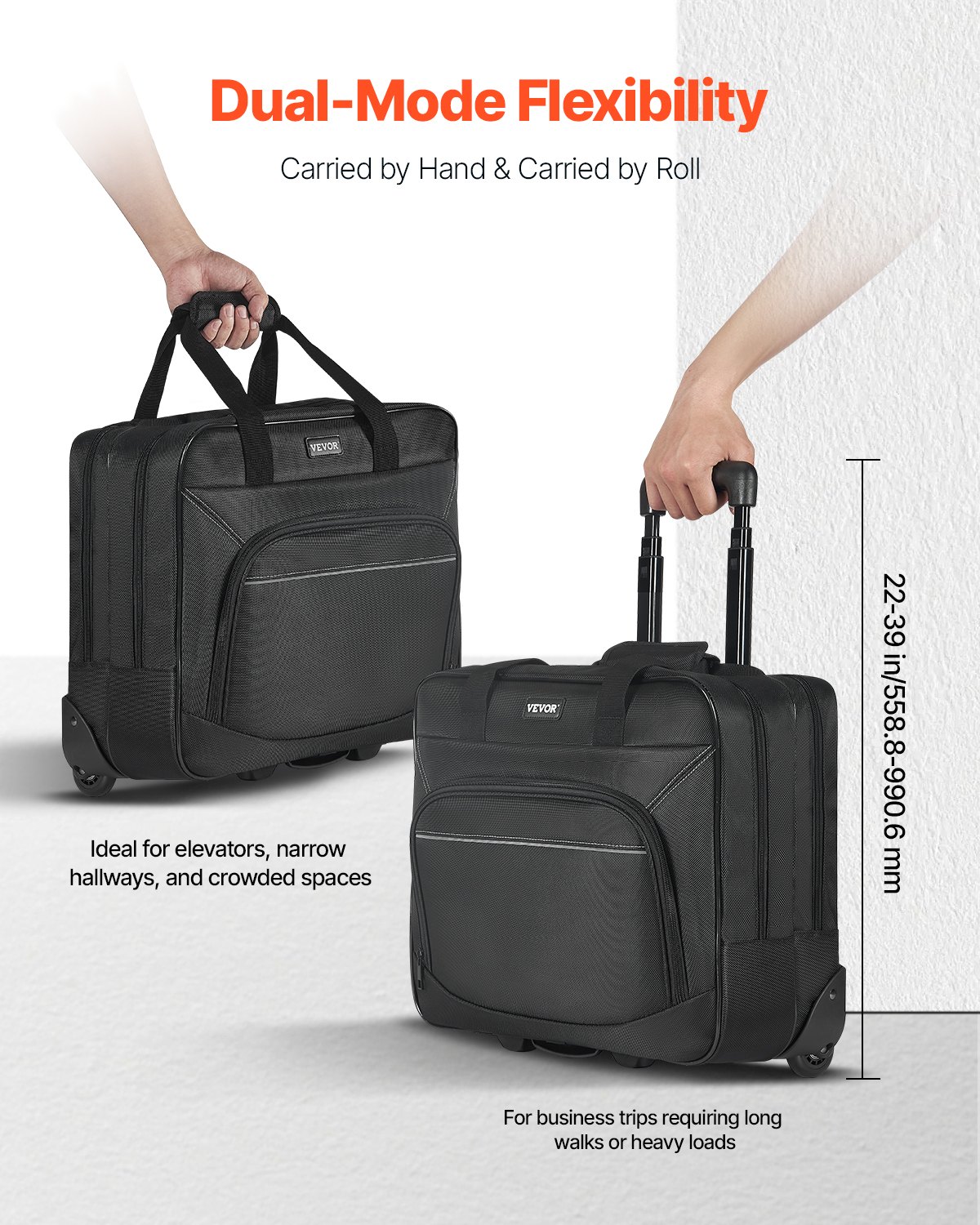 VEVOR Rolling Laptop Bag - Fits 15.6