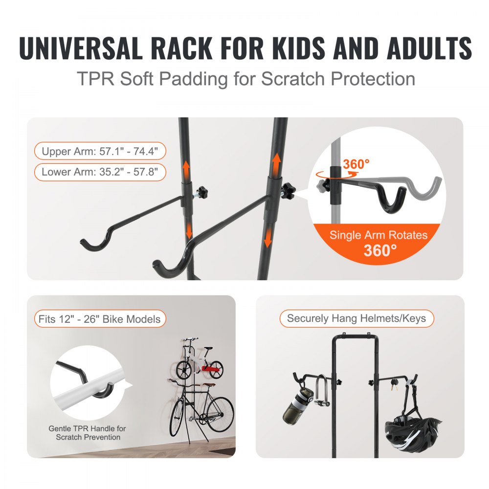VEVOR 2 Bike Storage Rack, Free Standing Gravity Wall Vertical Bike Rack, Fully Adjustable Bike ...