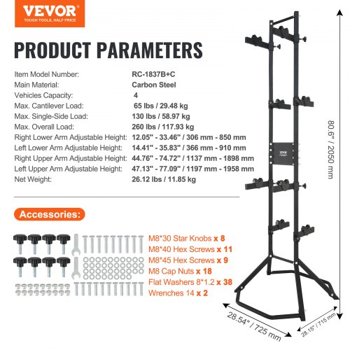 VEVOR 4 Bike Storage Rack, Free Standing Gravity Wall Vertical Bike ...