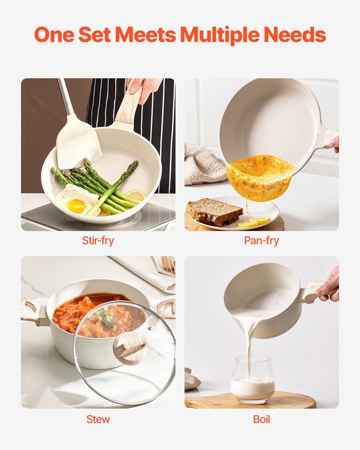 VEVOR 19 Piece Pots and Pans Set Nonstick, Granite Cookware Set ...