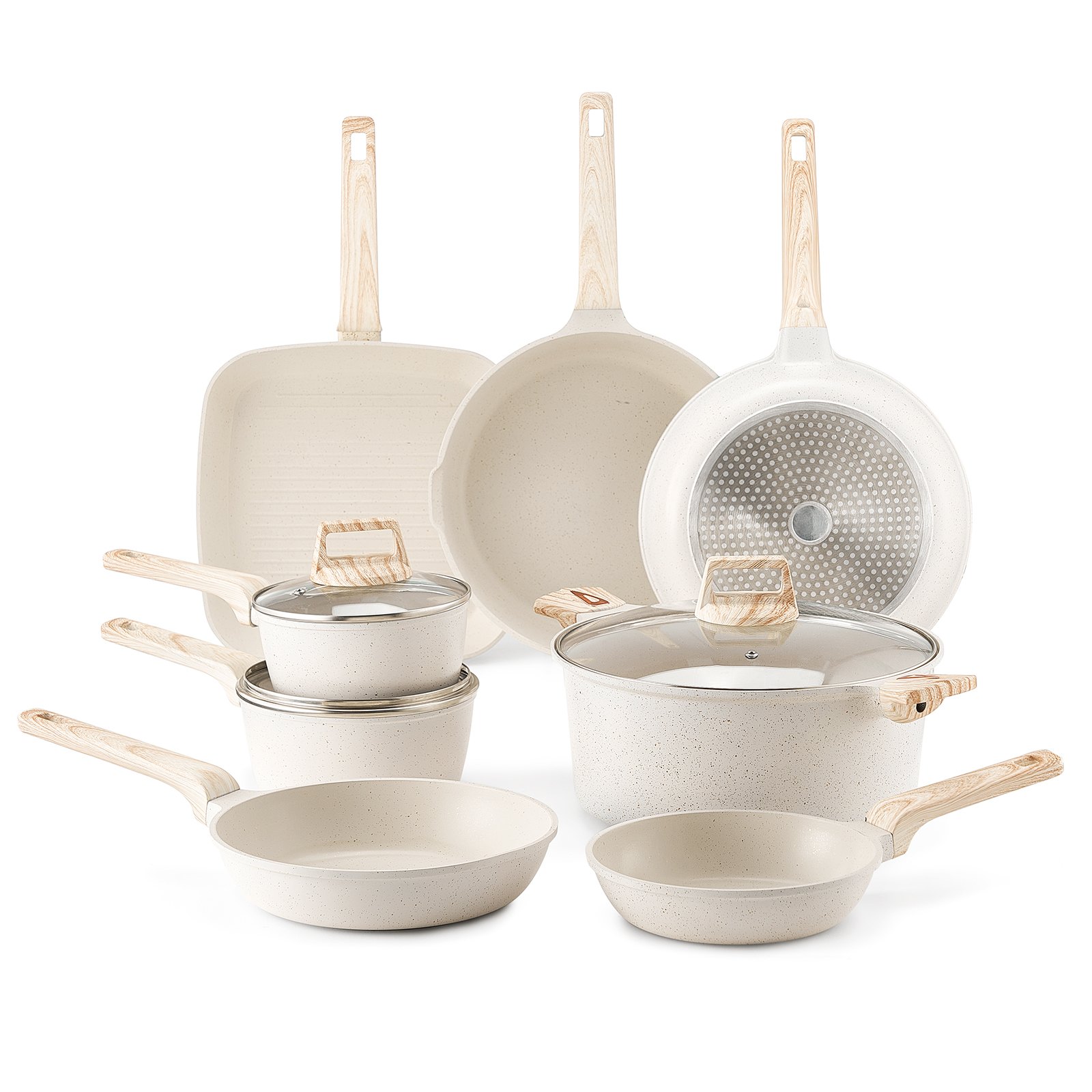 VEVOR 19 Piece Pots and Pans Set Nonstick, Granite Cookware Set ...