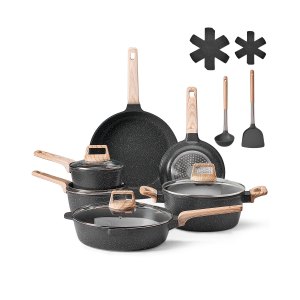 17 Piece Pots and Pans Set Granite Nonstick Kitchen Cookware Induction ...