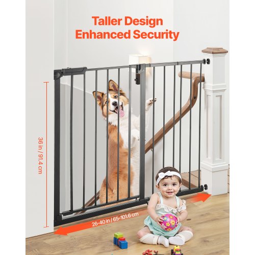 Baby Gate 26-40 Inches Adjustable Width 36 Inches High Dog Gate Black ...