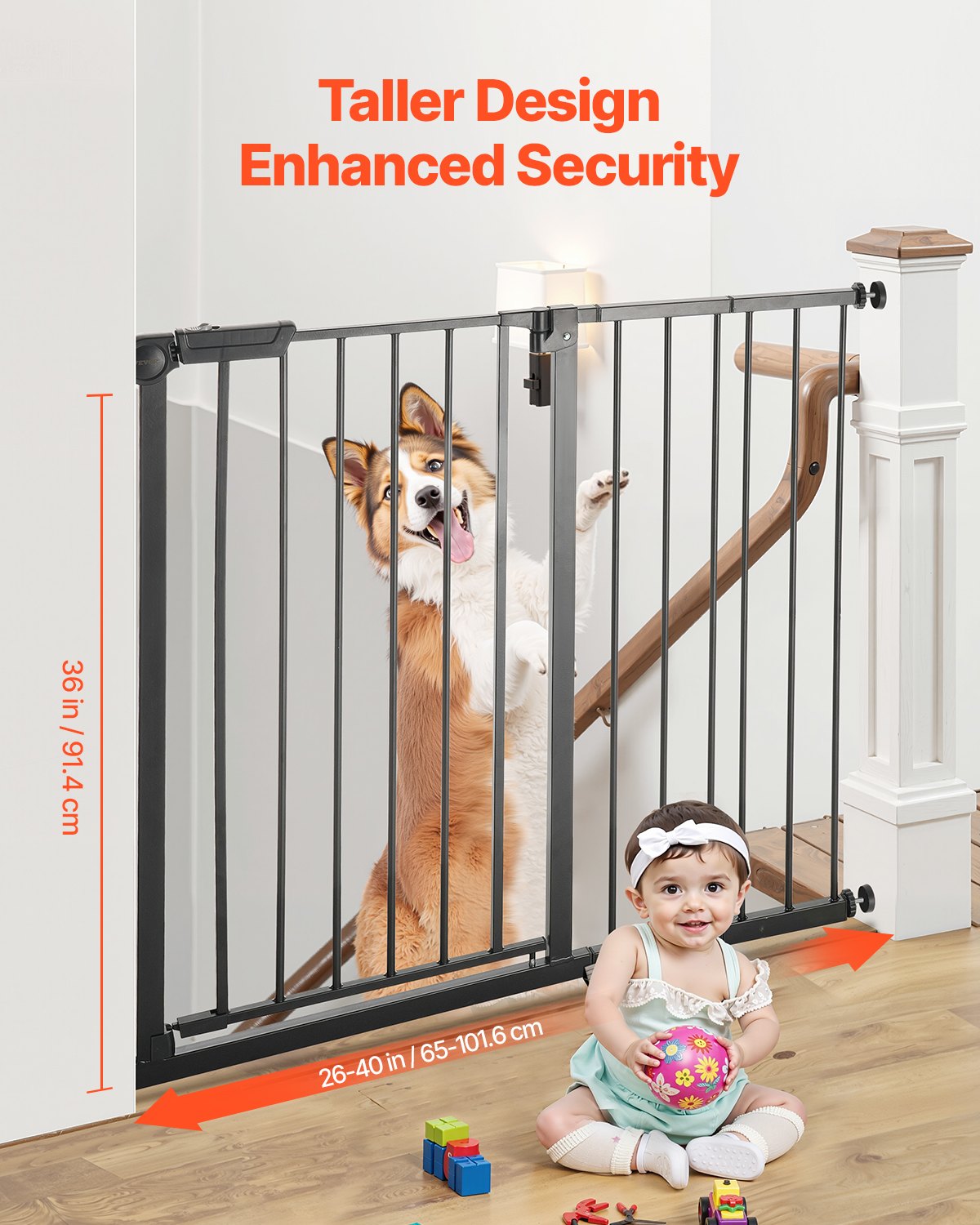 VEVOR High Dog Gate – 26–40" Width, 36" Height, Black