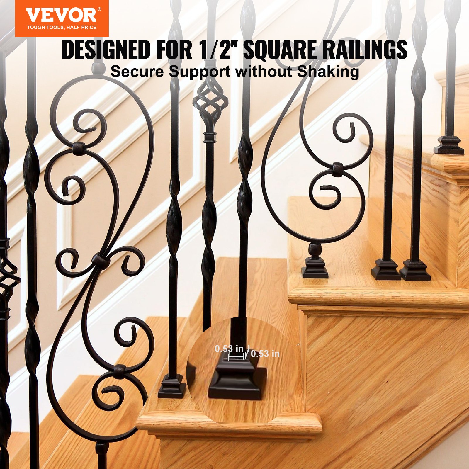 VEVOR Aluminum Alloy Baluster Shoes Stair Flat Shoe with Screw Holes ...